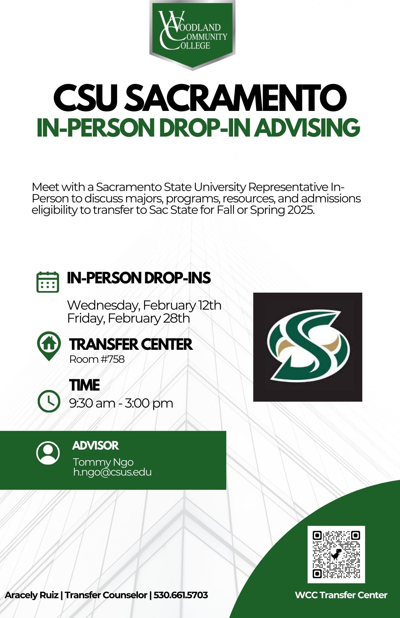 Sac State In-Person Drop-In Advising - Woodland Community College