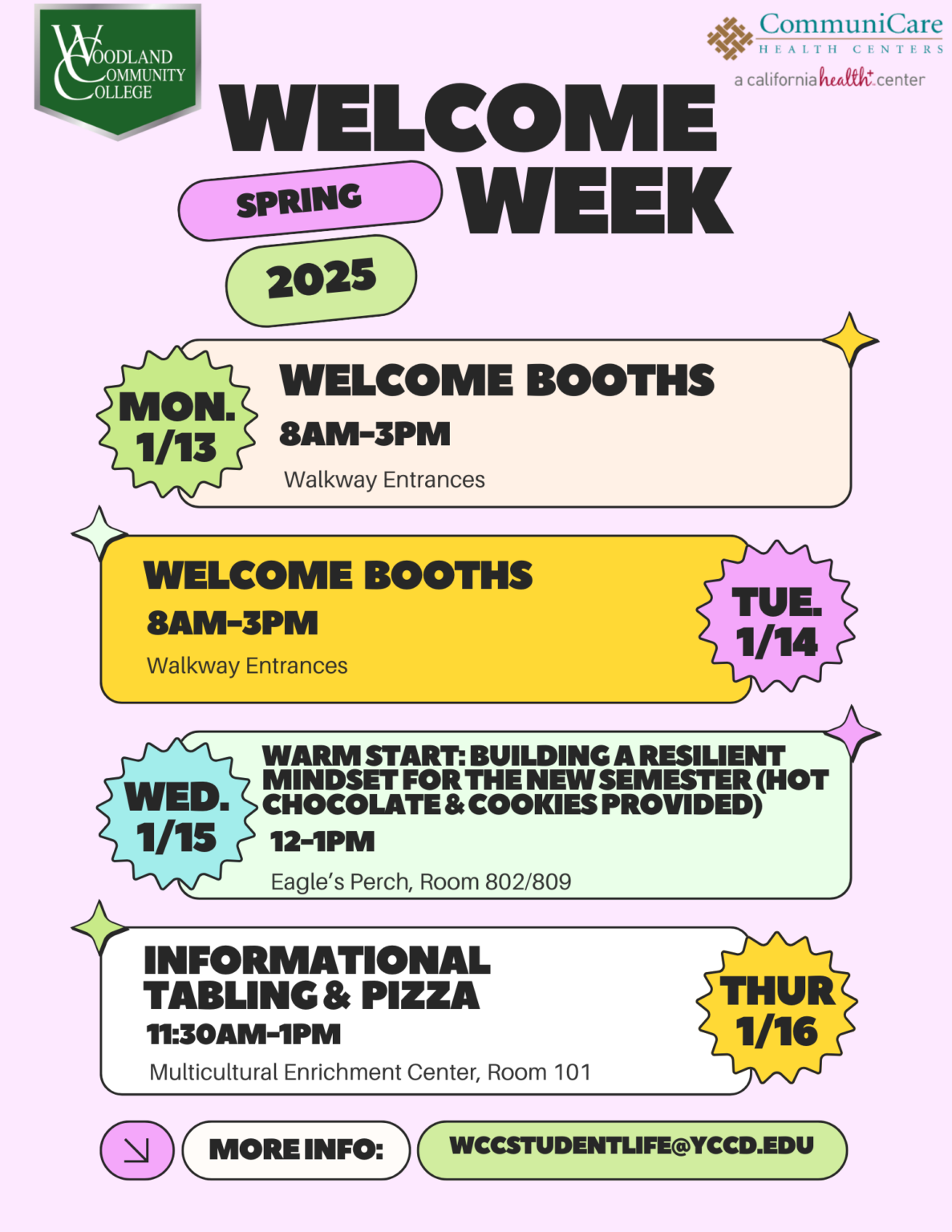 Welcome Week Spring 2025! Visit our Welcome Booths - Woodland Community ...